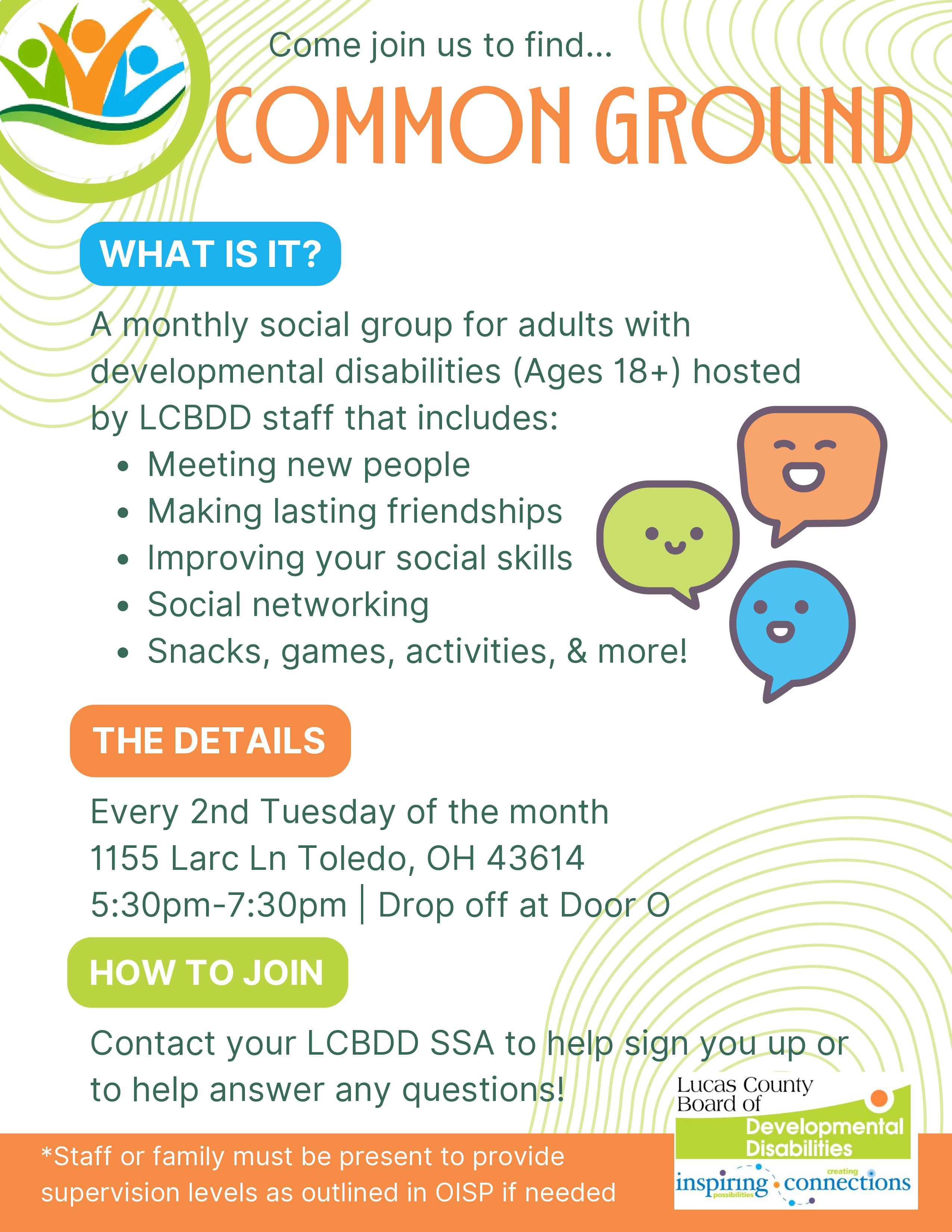 Common Ground Social Skills Group (18+) | Lucas County Board of Developmental Disabilities